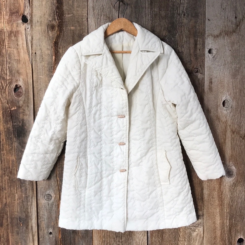 Vtg 60s-70s Quilted White Overcoat Jacket, Large - Gem